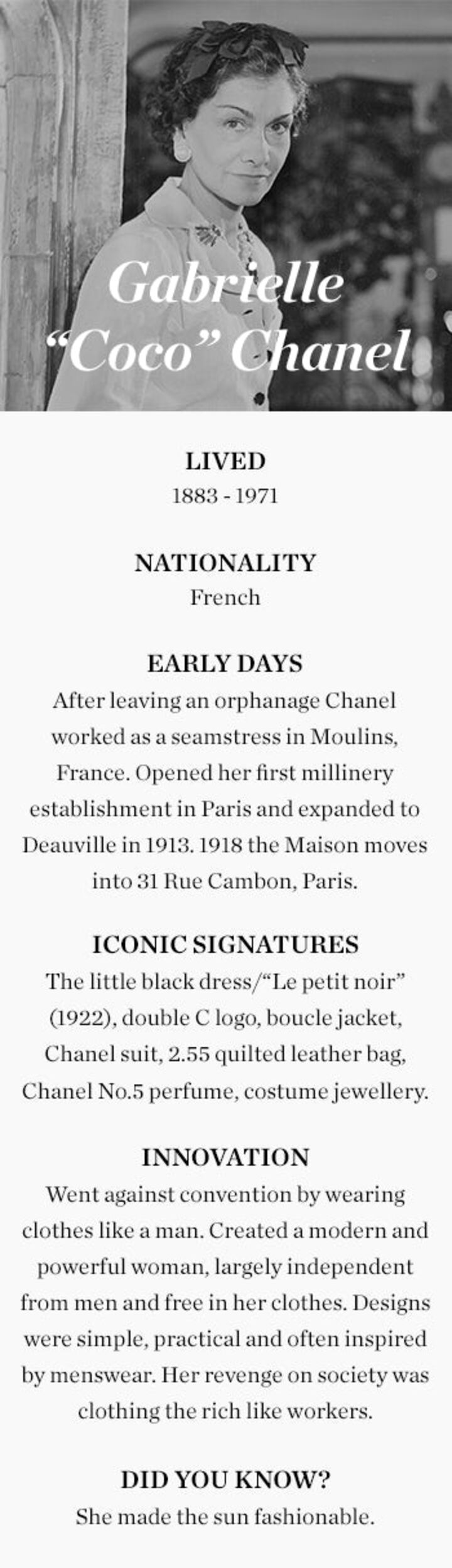 Gabrielle ‘Coco’ Chanel (1883-1971) | BoF